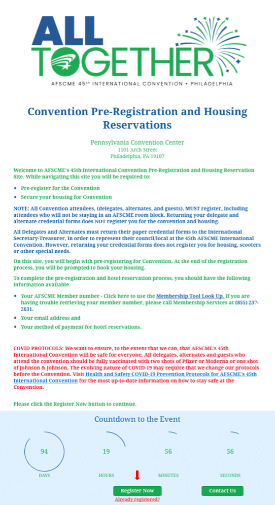 Pre-Registration Instructions | AFSCME 45th International Convention
